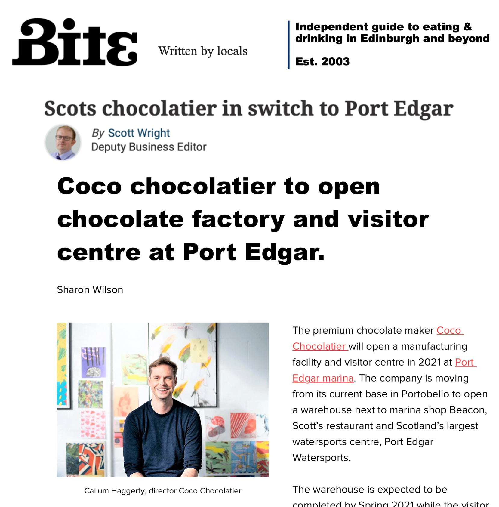COCO moves to Port Edgar - Bite Magazine – COCO - The Art of Chocolate